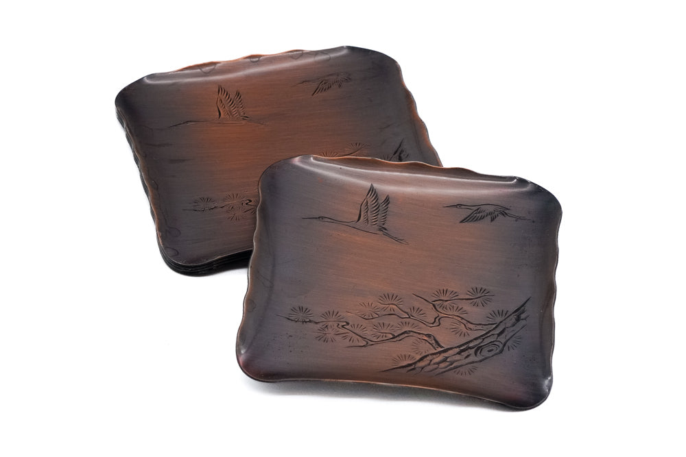 Japanese Meimeizara - Set of 5 Egret Pine Tree Metal Sharing Plates ...