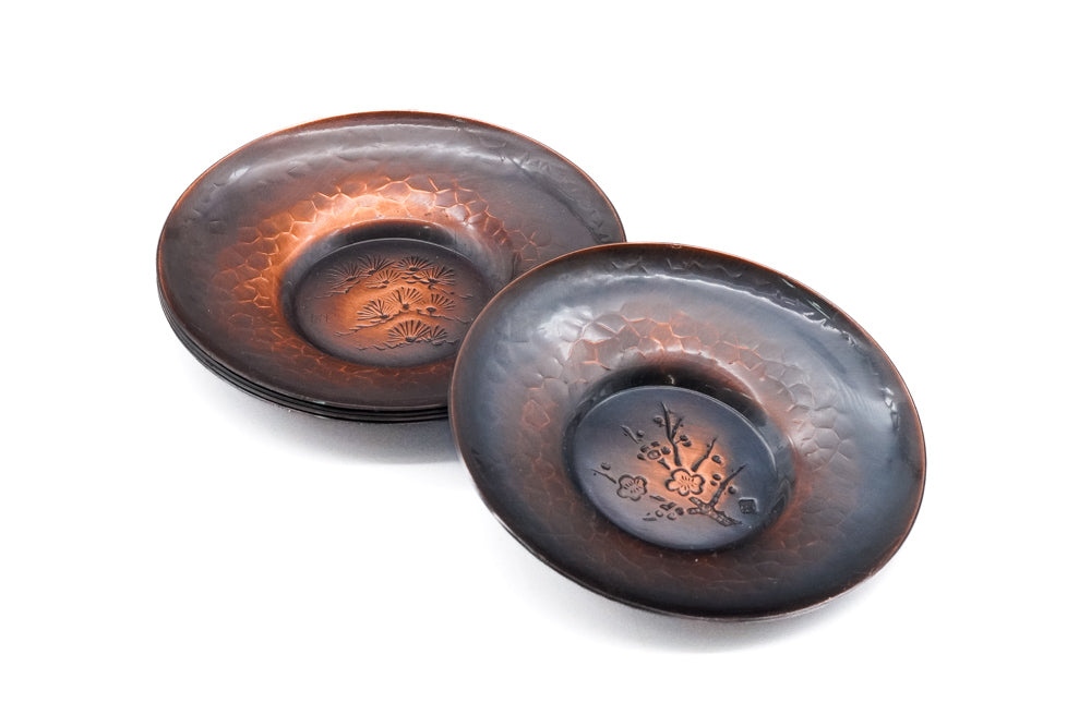 Japanese Chataku - Set of 5 Unique Hammered Copper Tea Saucers – Tezumi