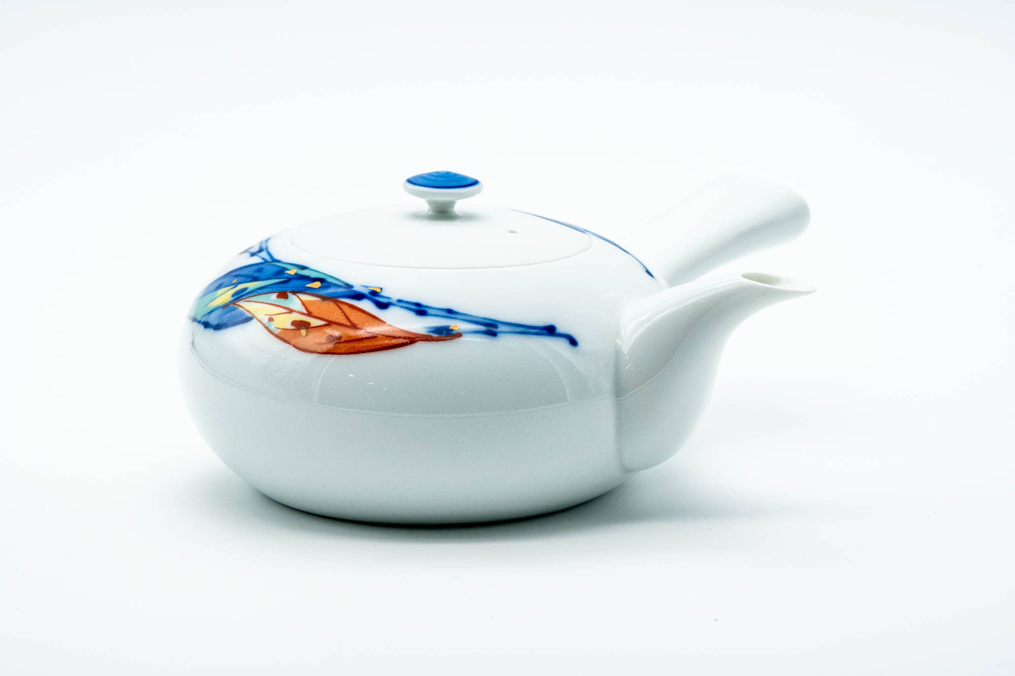 Japanese Kyusu - Blue Orange Leaves Arita-yaki Porcelain Teapot - 350m ...