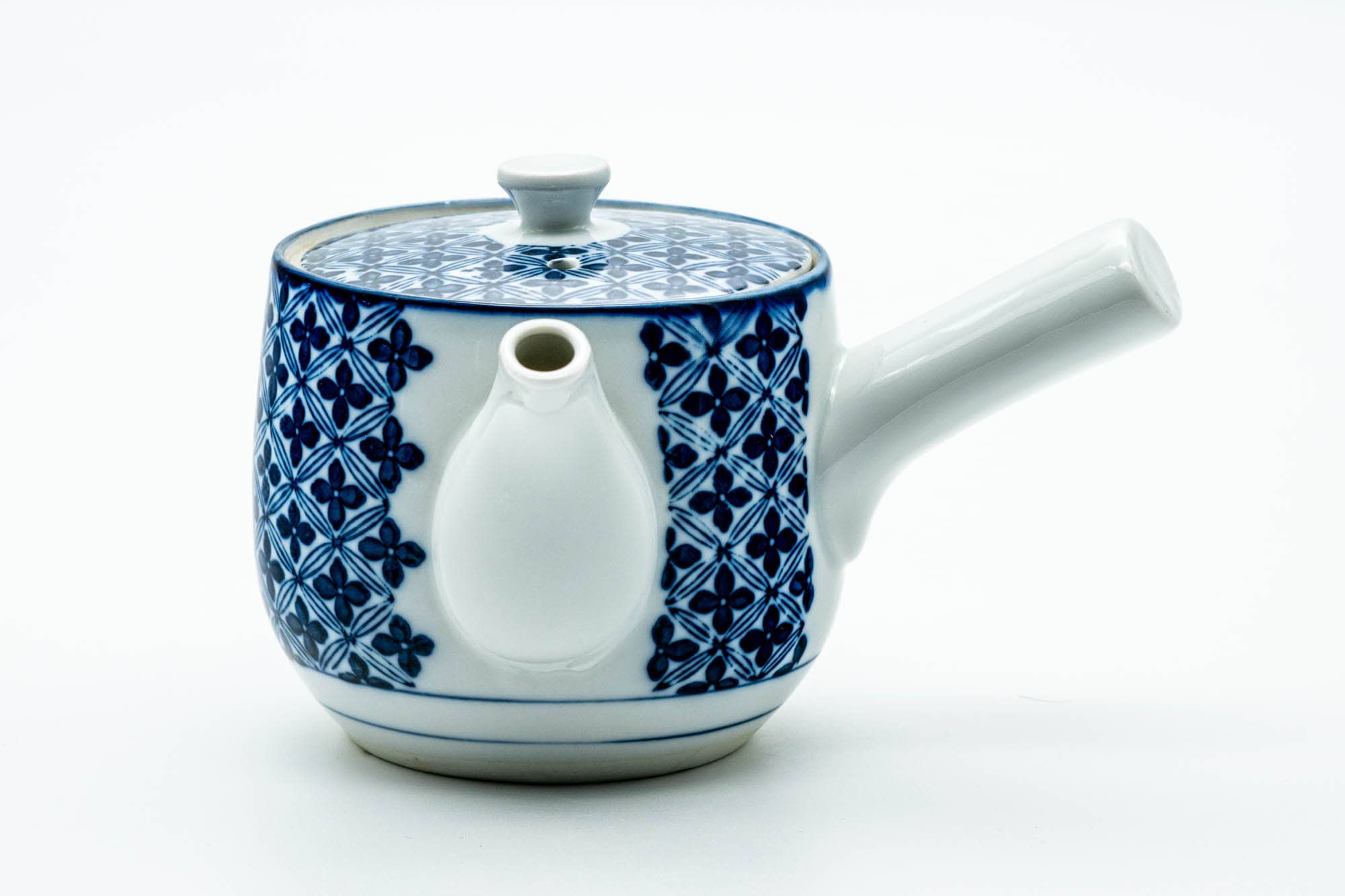 Japanese Kyusu - Blue Geometric Tessellated Arita-yaki Porcelain Teapo ...
