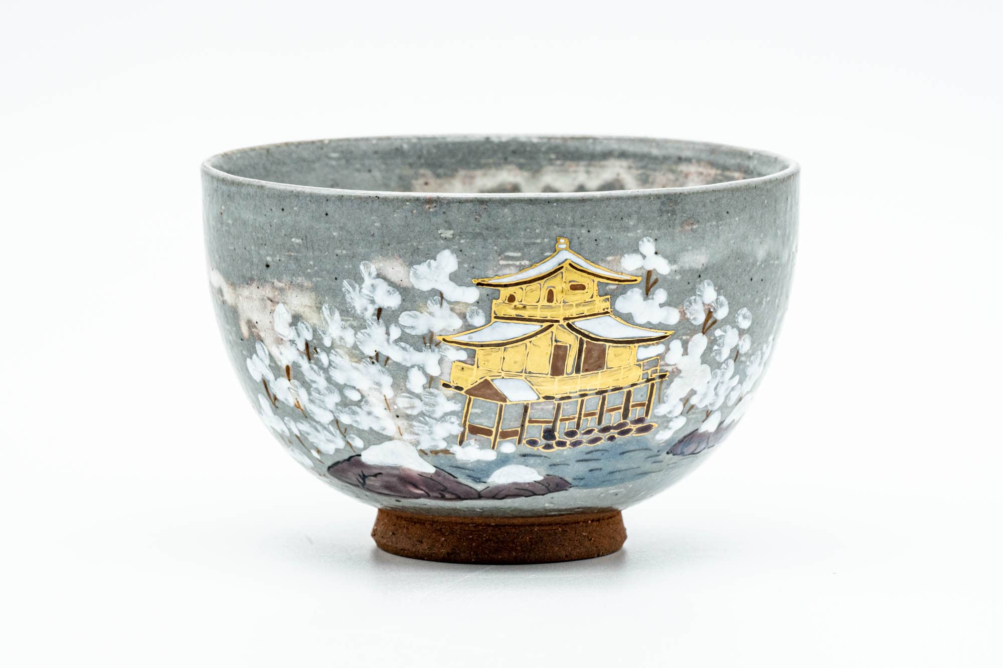 Japanese Matcha Bowl - Grey White Drip-Glazed Kinkaku-ji Golden Temple ...