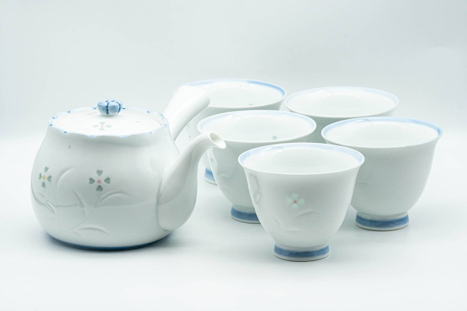 Japanese Tea Set - Floral White Arita-yaki Porcelain Kyusu Teapot with ...