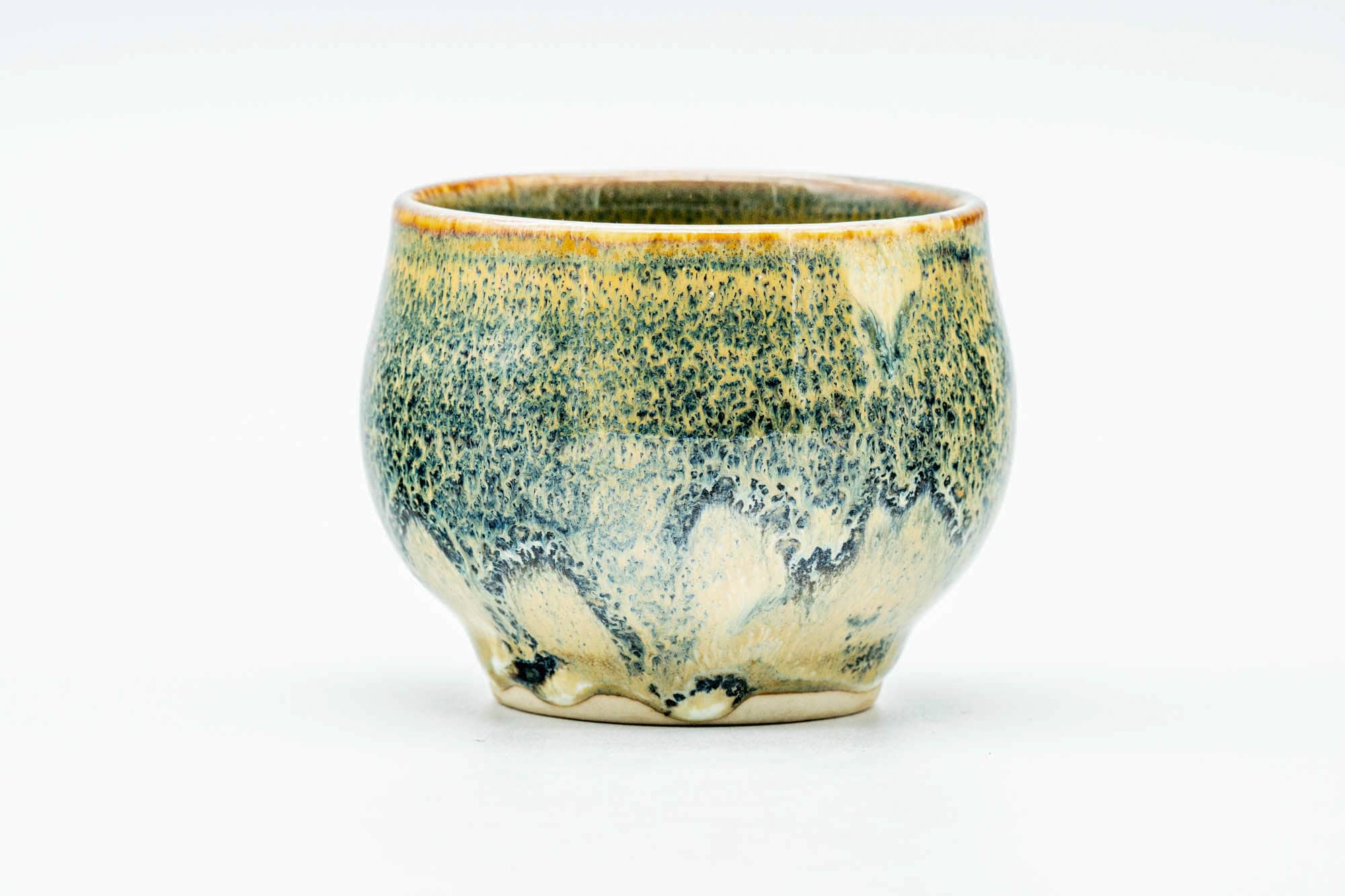 Japanese Teacup - Green Yellow Hare's Fur Drip-Glazed Yunomi - 100ml ...
