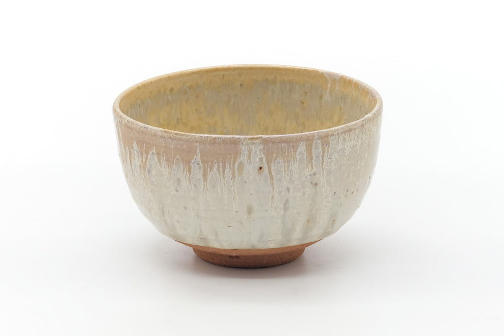 Japanese Matcha Bowl - White Yellow Drip-Glazed Wan-nari Chawan - 400m ...