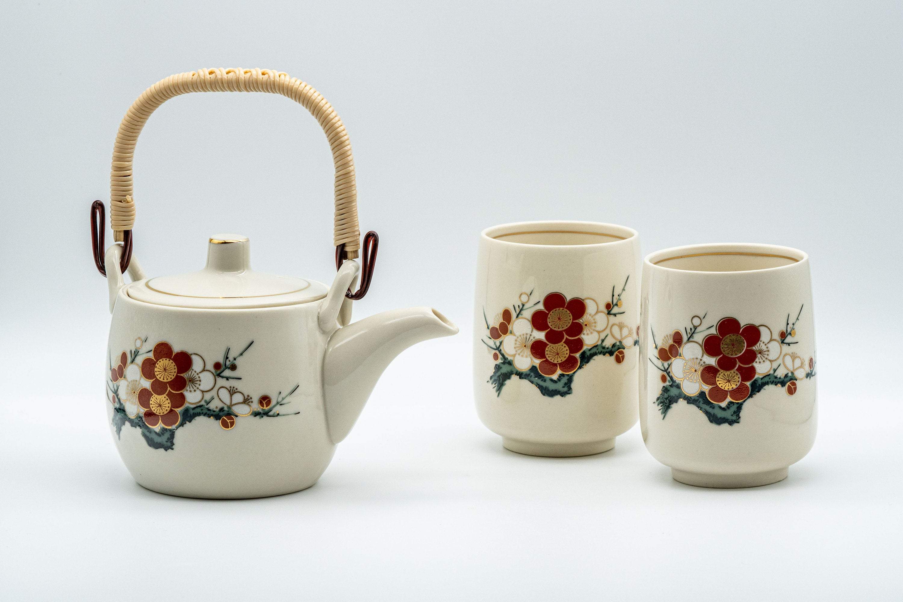 Japanese Tea Set - 木仙 Plum Blossom Arita-yaki Dobin Teapot with Two Yu ...